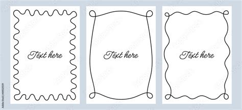 Set Wavy Frames Template With Space For Text Hand Drawn Black Frames With Thin Wavy Lines
