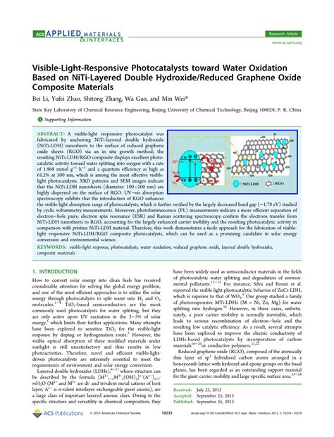 Pdf Visible Light Responsive Photocatalysts Toward Water Oxidation Based On Niti Layered