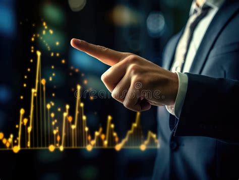 Man In Suit Wearing Tie And Holding His Finger Up Is Standing Next To An Illuminated Graph