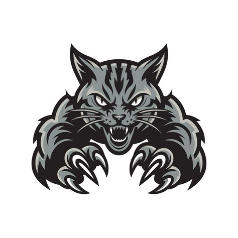 Cat Angry Pose Attacking With Claws Logo Illustration On White
