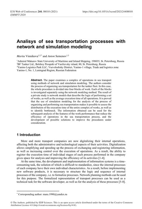 Pdf Analisys Of Sea Transportation Processes With Network And Simulation Modeling