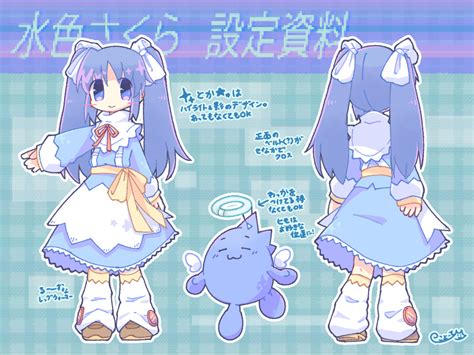 Safebooru 1girl Blue Dress Blue Skirt Blush Stickers Bow Brown Shoes