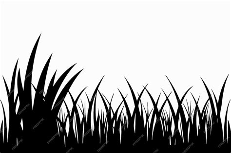 Grass Border Black Silhouette Vector Art On White Background Premium