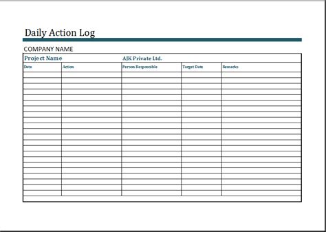 Action Log Template Excel Free Printable Templates Your Go To