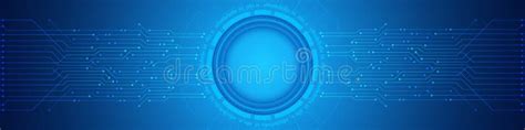 Technology Background Digital Circle Blue Circuit Board Pattern Microchip Power Line Stock