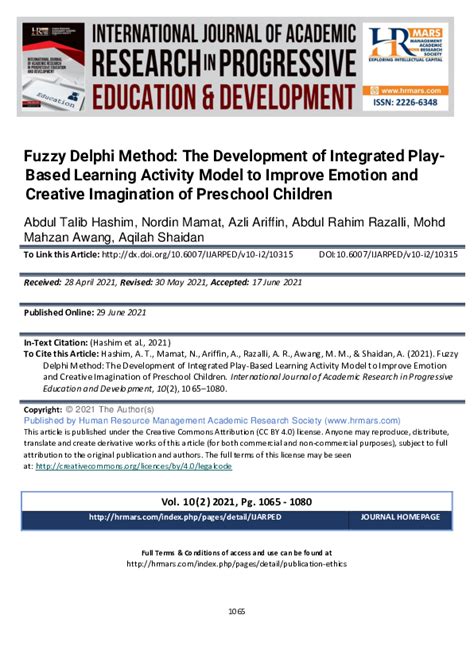 Pdf Fuzzy Delphi Method The Development Of Integrated Play Based Learning Activity Model To