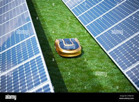 Autonomous Robotic Lawn Mower Amidst Residential Solar Panel Array
