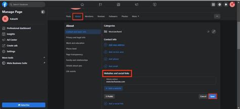 how to add a website to facebook page onaircode