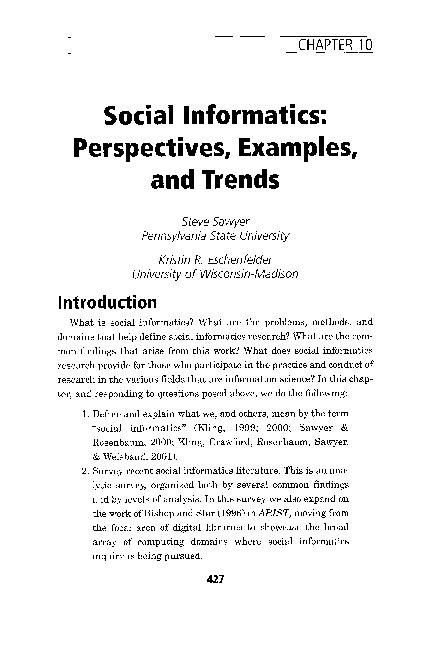 Pdf Social Informatics Perspectives Examples And Trends
