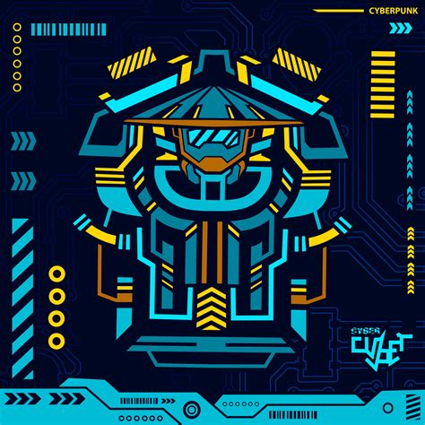 Samurai Cyberpunk Ninja Design With Dark Background Abstract