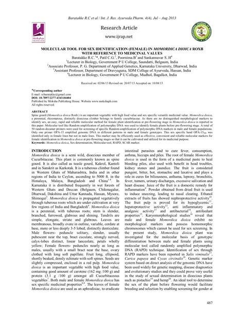 Pdf Molecular Tool For Sex Identification Female In Momordica