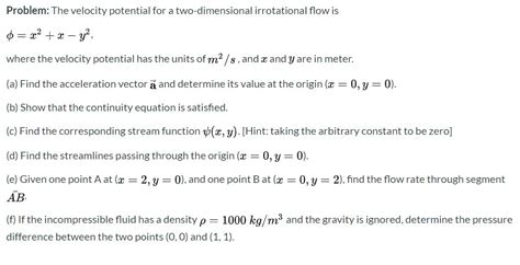 solved problem the velocity potential for a two dimensional
