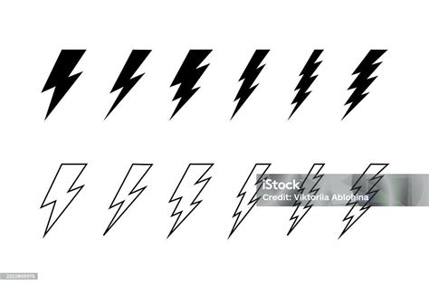 볼트 아이콘 모음입니다 흰색 배경에 고립된 벼락 실루엣 섬광 에너지 전력 또는 전기 기호 블리츠 글로우 버스트 또는 눈부신 표지판 벡터 그래픽 일러스트 레이 션 만화에 대한