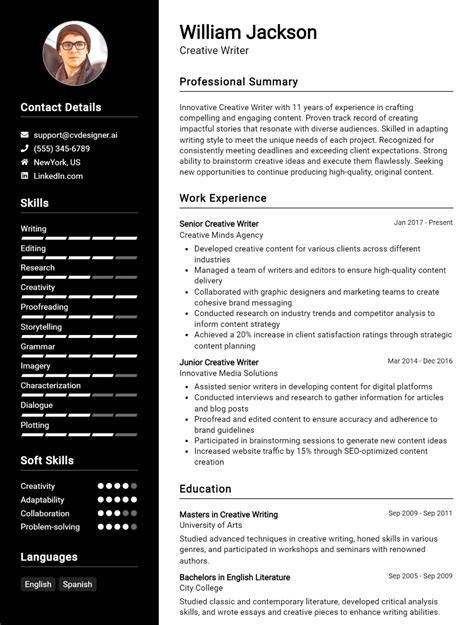 Creative Writer Cv Example For 2024 How To Create A Professional Cv Cvdesigner Ai