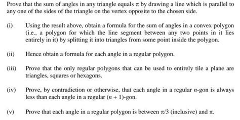 Solved Prove that the sum of angles in any triangle equals π Chegg com