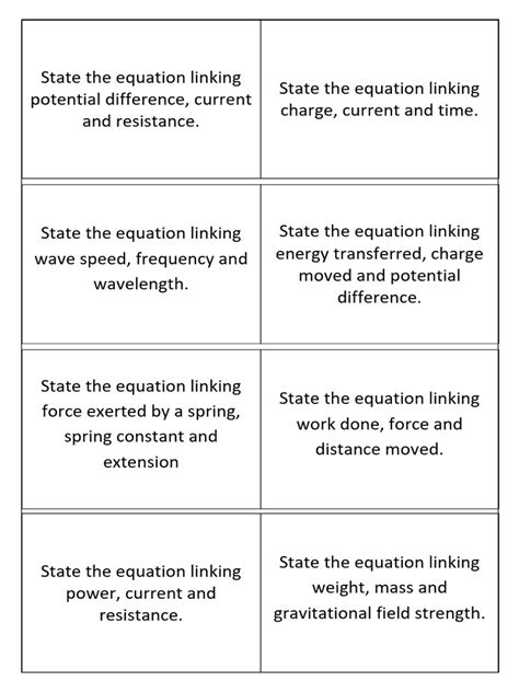 Edexcel Equations Revision Cards Pdf Mass Force