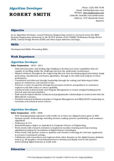 10 Algorithm Developer Resume Samples And Templates For 2025