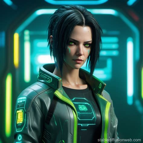 Cyberpunk Netrunner In Grey And Green Stable Diffusion Online