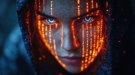 a blue digital hacker with glowing binary code ai in cybersecurity