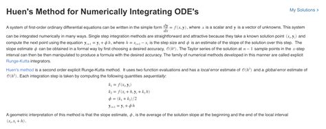 Solved Huen's Method for Numerically Integrating ODE's My | Chegg.com
