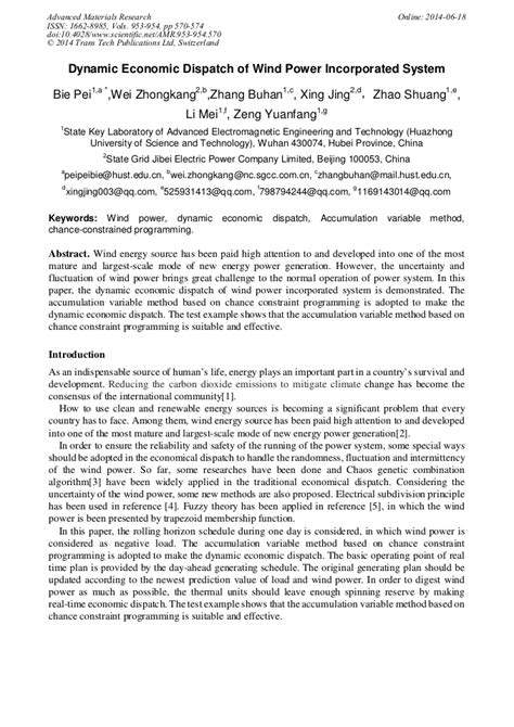 Dynamic Economic Dispatch Of Wind Power Incorporated System Scientificnet