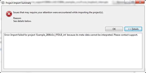 Error Import Failed For Project Example2806xsciffdlbint Because Its Meta Data Cannot Be
