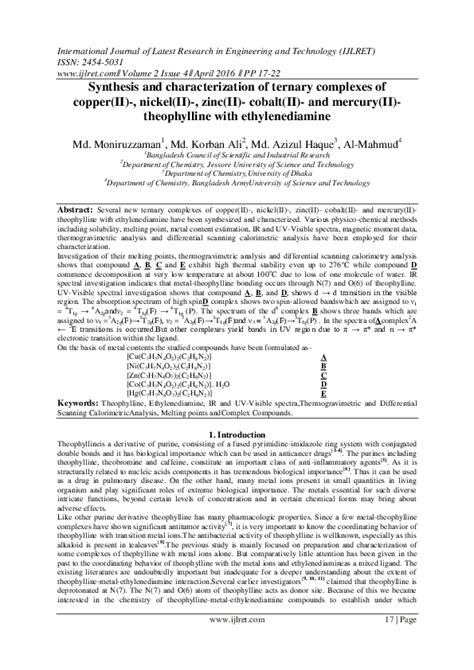 Pdf Synthesis And Characterization Of Ternary Complexes Of Copperii