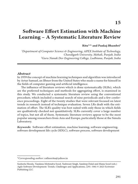 2023 Software Effort Estimation With Machine Learning A Systematic Literature Revie Pdf