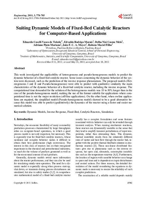 Pdf Suiting Dynamic Models Of Fixed Bed Catalytic Reactors For