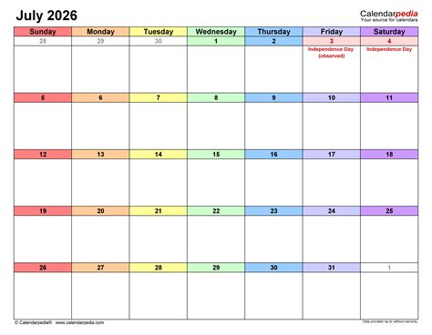 July 2026 Calendar 12 Free Printable Excel Templates