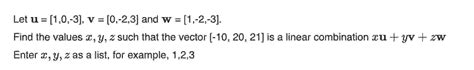 solved let u [1 0 3] v [0 2 3] ﻿and w [1 2 3] find the