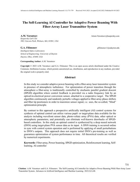 Pdf The Self Learning Ai Controller For Adaptive Power Beaming With Fiber Array Laser