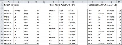 extracting columns from range real statistics using excel