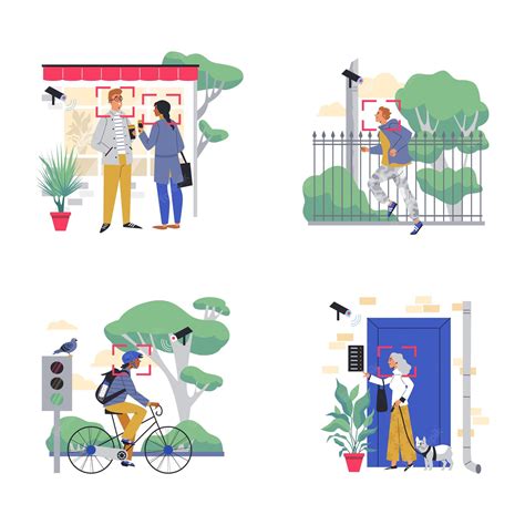 Premium Vector Set Of Scenes With People At The Street Surveillance