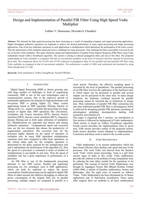 Design And Implementation Of Parallel Fir Filter Using High Speed Vedic
