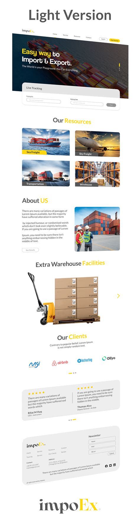 Import Export Website Landing Page Design Behance