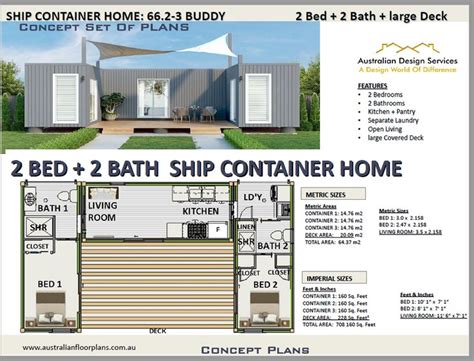 44 3m2 473 Sq Ft 2 Bed 2 Bath 66 2 Buddy Ship Container Home Australianfloorplans