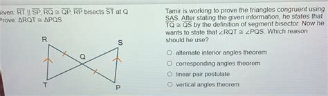 solved siven overline rt overline sp overline rq≌ overline qp