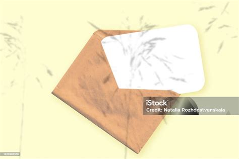 자연광은 노란 질감의 배경에 흰색 종이 한 장이 놓여있는 봉투에 식물의 그림자를 투사합니다 모형 0명에 대한 스톡 벡터 아트 및 기타 이미지 Istock