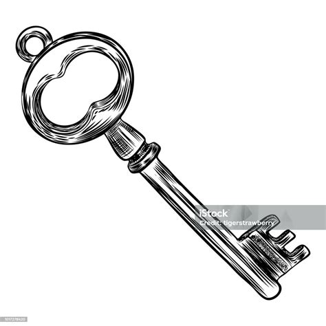 레트로 키 빈티지 스타일입니다 골동품 장식 키 그림입니다 장식용 중세 손으로 그린 오래 된 현실적인 디자인 벡터입니다 강철에 대한 스톡 벡터 아트 및 기타 이미지 Istock