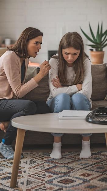 Angry Mother Scolding Her Daughter At Home Premium Ai Generated Image