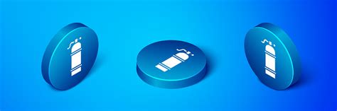 파란색 배경에 격리된 등각칭 아쿠아룽 아이콘입니다 다이버를위한 산소 탱크 다이빙 장비 익스트림 스포츠 스포츠 장비 파란색 원 버튼입니다 벡터 일러스트레이션 3차원 형태에