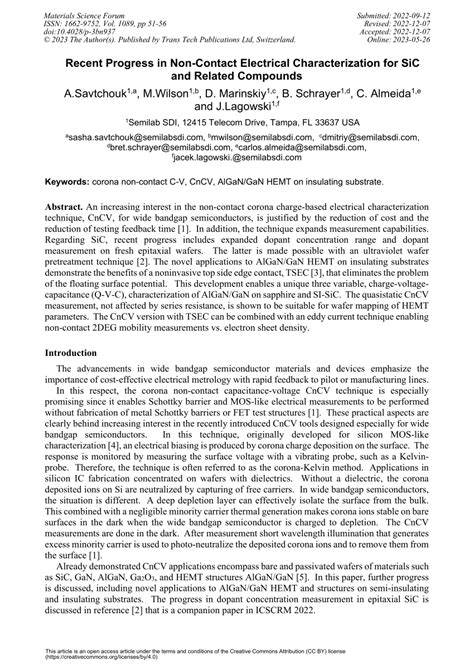 Pdf Recent Progress In Non Contact Electrical Characterization For Sic And Related Compounds