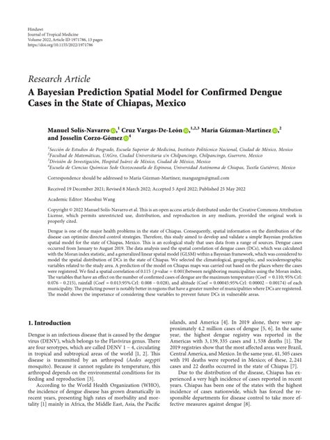 PDF A Bayesian Prediction Spatial Model For Confirmed Dengue Cases In The State Of Chiapas Mexico