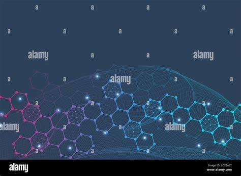 Science Network Pattern Connecting Lines And Dots Technology Hexagons Structure Or Molecular
