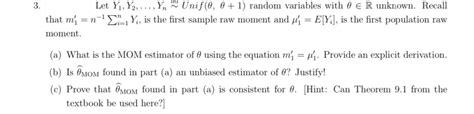 Solved Let Y1 Y2 dots Yn IId Unif θ θ 1 random variables Chegg com