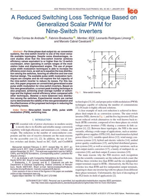 A Reduced Switching Loss Technique Based On Generalized Scalar Pwm For Nine Switch Inverters