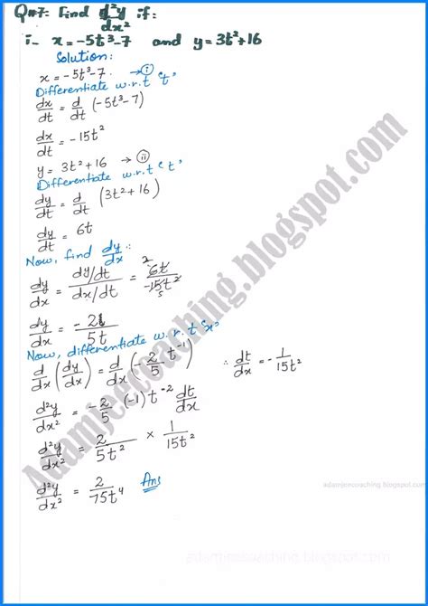 Adamjee Coaching Higher Order Derivatives And Applications Exercise