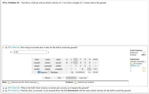 solved 5 problem 15 you throw a ball up with an initial