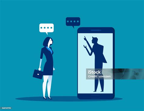 스마트폰 내부 익명 사람과 얘기 하는 사업가 컨셉 비즈니스 벡터 일러스트입니다 기업 재무와 산업에 대한 스톡 벡터 아트 및 기타 이미지 기업 재무와 산업 남자 남자